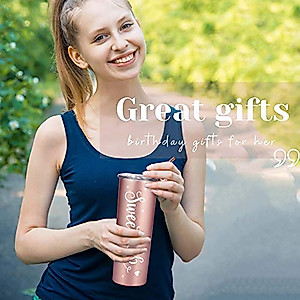 Onebttl Sweet 16 Gifts for Girls, Female, Her - Sweet Sixteen - 20oz/590ml Stainless Steel Insulated Tumbler with Straw, Lid, Message Card - (Rose Gold)