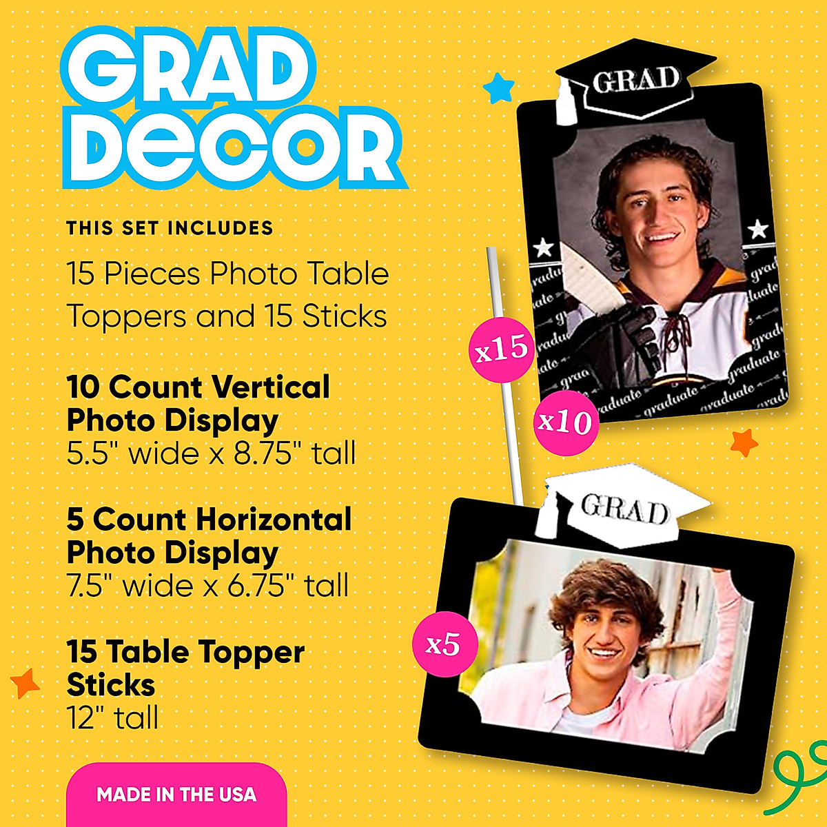 Big Dot of Happiness Graduation Cheers - Graduation Party Picture Centerpiece Sticks - Photo Table Toppers - 15 Pieces