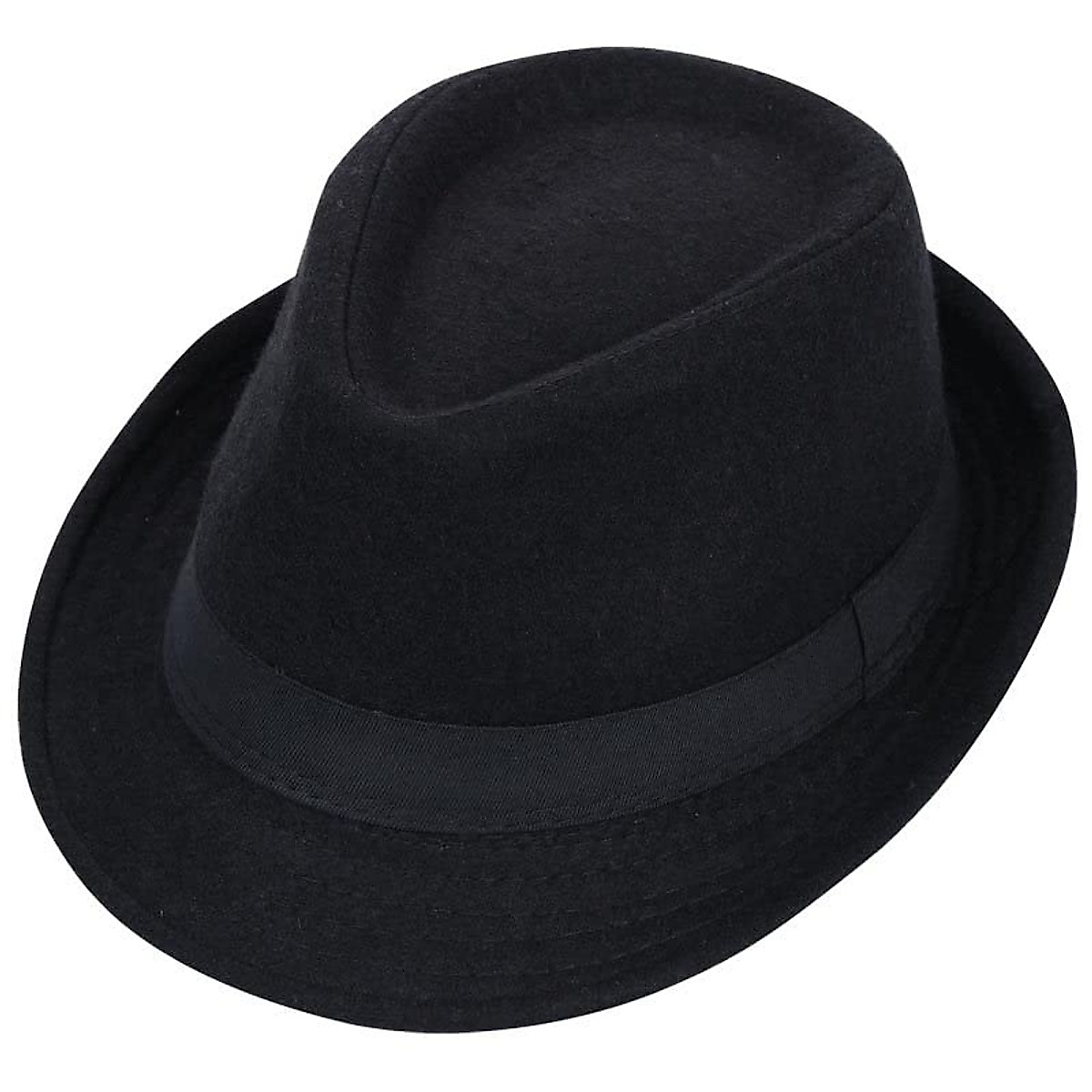 Unisex Classic 20s Trilby Fedora-Hat Casual Manhattan Short-Brim Structured Gangster Panama Felt Jazz Cap Black
