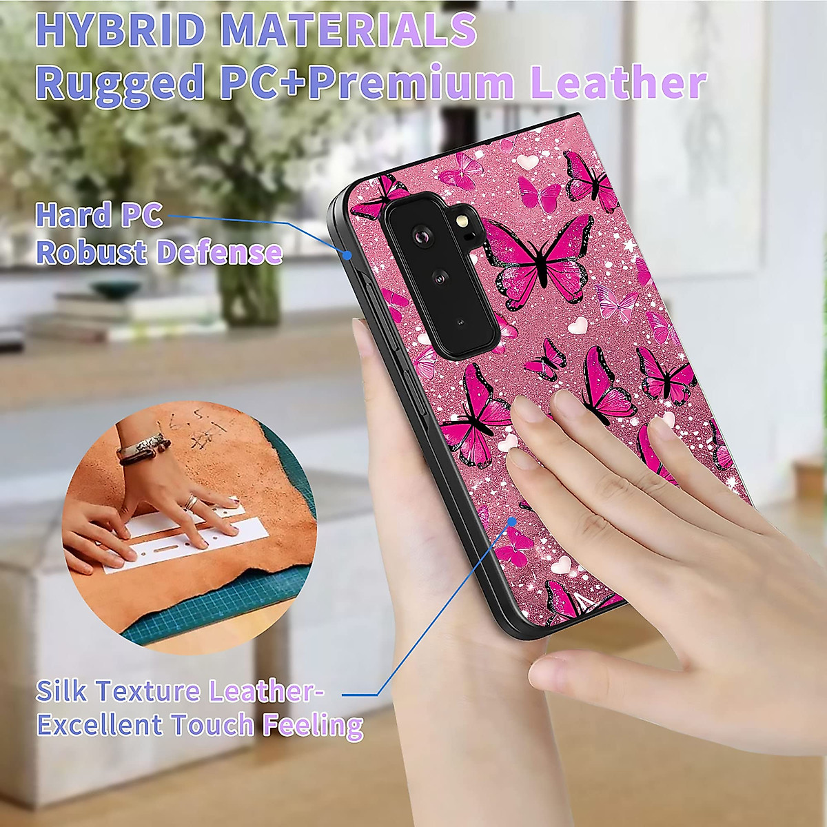 RYUITHDJP for Microsoft Surface Duo 2 Case 8.3" Butterflies Girl Design for Microsoft Surface Duo 2 Phone Case Stylish Shockproof Cover