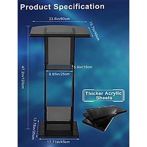 HODLBIT Upgraded Acrylic Podium Stand, Pulpits for Churches, 47.5inch Modern Lecterns & Podiums with Storage Shelf for Classroom, Weddings, Professional Presentation Podiums, Easy Assembly