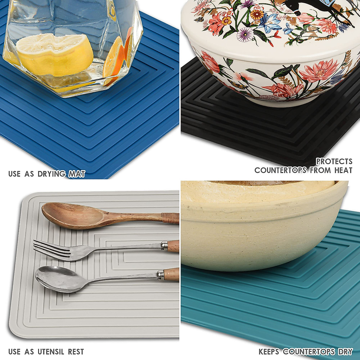 Nstezrne Trivets for Hot Dishes, Silicone Trivet Hot Pads for Kitchen, Trivets for Hot Pots and Pans, Big Silicone Pot Holders Mat, Trivets for Quartz Countertops, Heat Resistant Mats Set 2 Dark Gray