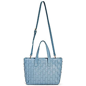 Like Dreams Women's Large Vegan Leather Woven Quilted Top Handle Missy Fashion Tote Bag (Blue Grey)