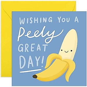Old English Co. Cute Birthday Card for Him or Her - 'Peely Great Day' Banana Pun Greeting Card - Fun Father's Day Card for Dad - Humourus Card for Birthday | Blank Inside with Envelope