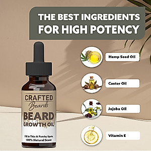 Crafted Beards Beard Growth Oil Serum - 1 fl Oz - Unscented - Helps Grow A Thicker Beard, Improves Beard Health, Fills in Thin and Patchy Spots - (1 Pack)