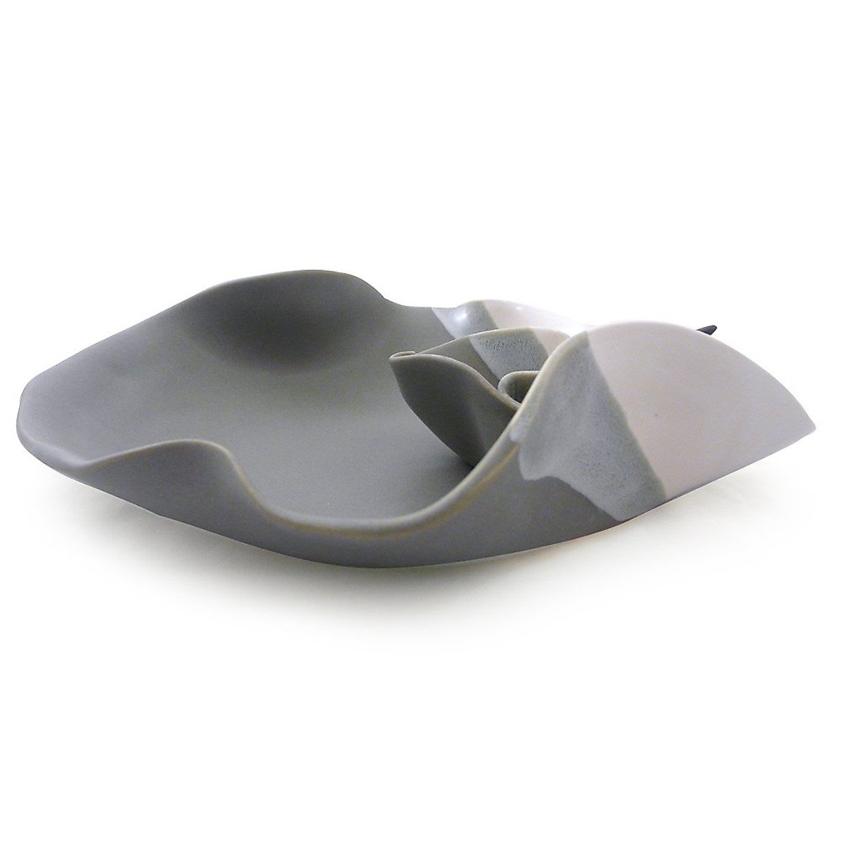 Contemporary Twist Chip and Dip Tray Dish in Grey White, Handmade Pottery