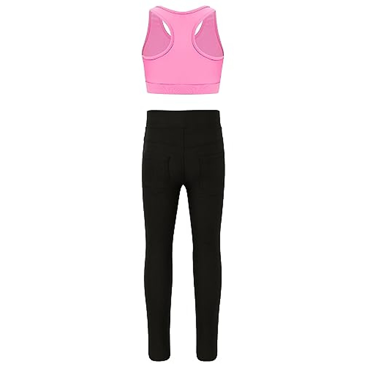 Yeahdor Kids Girls' 2 Piece Athletic sleeveless Dance Crop Tops with Legging Set Gym Workout Fitness Active Outfit Printed Pink 8 Years