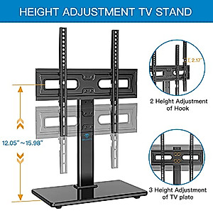 PERLESMITH Universal Swivel TV Stand-Table Top TV Stand for 32-60 inch TV-Height Adjustable TV Base with Heavy-Duty Tempered Glass Base, VESA 400x400mm up to 88lbs, PSTVS17