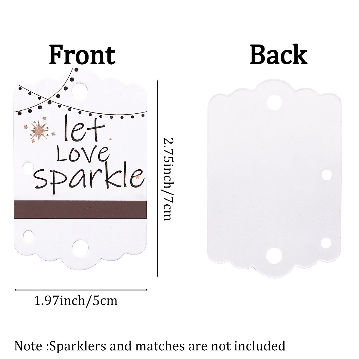 100pcs Cute Wedding Sparkler Tags with Match Holder and Striker Let Love Sparkle Send Off,Pearl White
