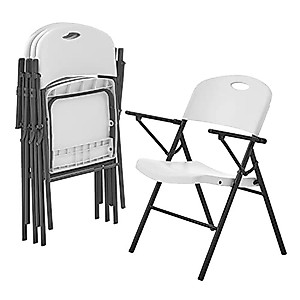 Living and More Plastic Folding Chair with Armrest, Light Weight Folding Chair, 350 Pound Capacity, White, 4pc Pack