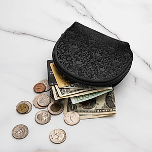 Gothic Skull Cat Canvas Small Coin Purse Pouch Change Wallet Card Holder with Zipper for Women Girls Gift