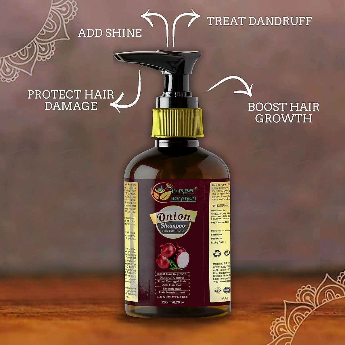 Onion Shampoo for Hair Growth – Enriched with Caffeine, Curry Leaf & Indian Alkanet Root – Controls Hair Fall & Dandruff – Onion Shampoo and Conditioner Alternative – 6.76 fl oz by Herbs Botanica