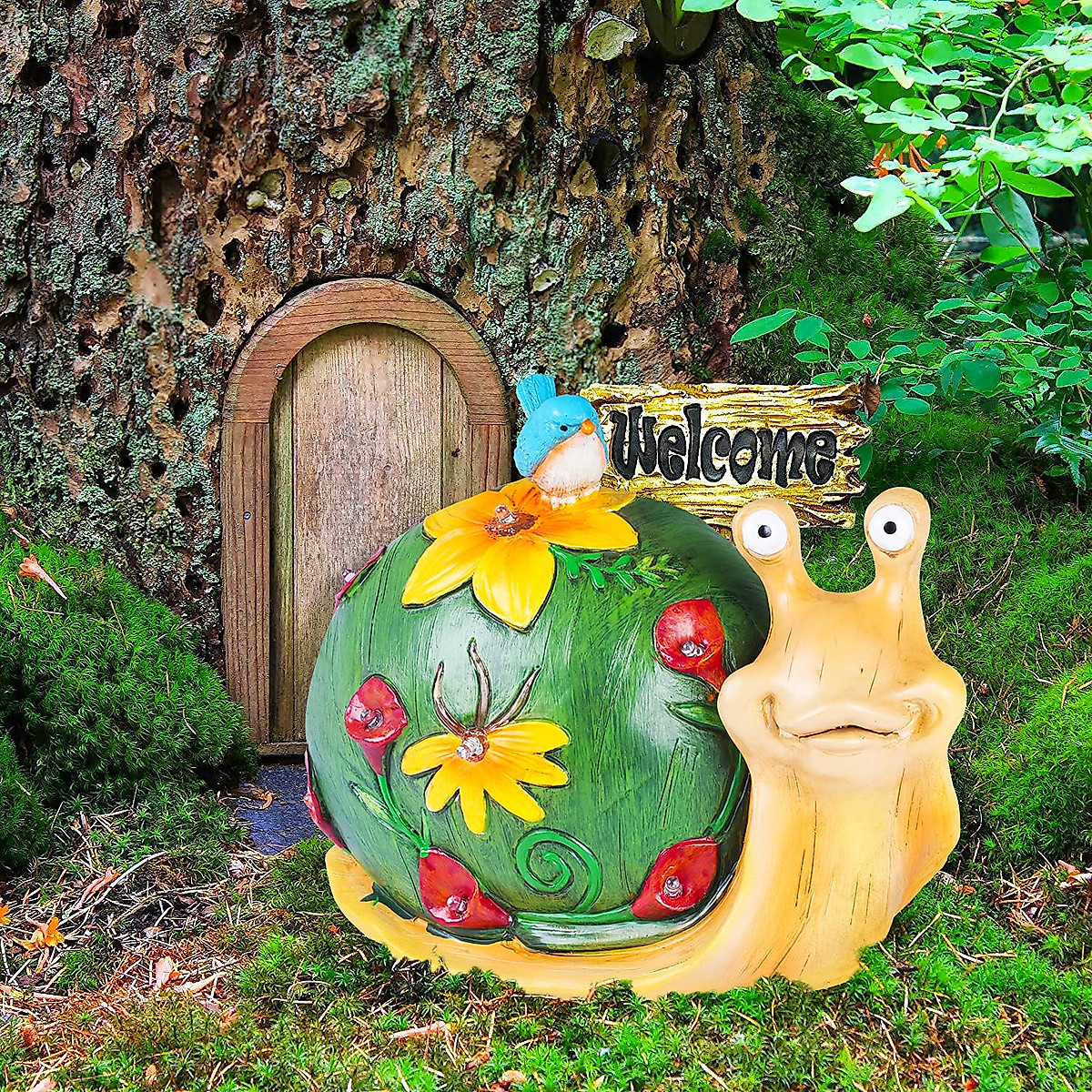 Garden Statue Snail Figurine Solar Powered LED Lights Resin Animal Sculpture for Home Cafe Restaurant Office Indoor Outdoor Decorations Patio Lawn Yard Art Ornaments 10 x 8.5 Inch