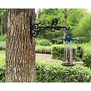 Qktxktzy Multipurpose Hanging Basket Plant Brackets Outdoor Indoor, Heavy Duty Solid Steel Plant Hangers, Wall Mounted Lantern Hooks for Garden Plants Flower Light Bird Feeder, Pack of 2 Black