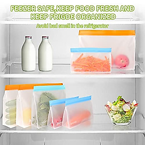 Reusable Food Storage Bags Stand Up, 12 Pack BPA Free Freezer Bags (3 Large Reusable Gallon bags+4 Leak-proof Reusable Sandwich Bags+ 5 Food Grade Reusable Snack Bags Silicone Lunch bags for Marinate Food Fruit Travel Home Organization