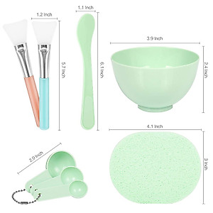 Teenitor Facial Mask Mixing Bowl Set, DIY Facemask Mixing Tool Kit with Silicon Face Mask Brush Facial Mask Bowl Stick Spatula Gauges Puff, Pack of 8, Green