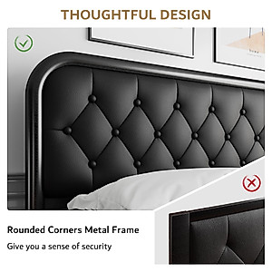 iPormis Full Size Metal Bed Frame with Leather Headboard, Heavy-Duty Platform Bed Frame, Thicker Metal Steel Slats Support, 12'' Under-Bed Space, Noise-Free, Easy Assembly, Black