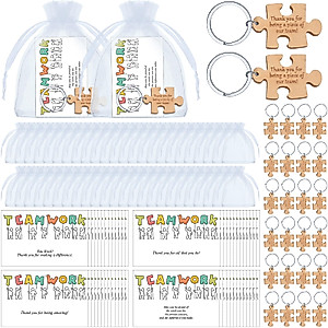 Ecation 48 Sets Teamwork Appreciation Gifts Wooden Puzzle Keychains Employee Staff Inspirational Cards Bags Team Thank You Gifts