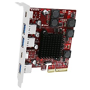 FebSmart 2X USB-C & 3X USB-A 10Gbps Ports PCIE USB 3.1 GEN2 Card for Windows 11, 10, 8.x, 7(32/64bit), Windows Server, MAC OS and Linux Desktop PCs, Built in Self-Powered Technology (FS-A3C2-Pro)
