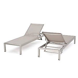 Christopher Knight Home Cape Coral Gray Outdoor Mesh Chaise Lounges, 2-Pcs Set, Gray