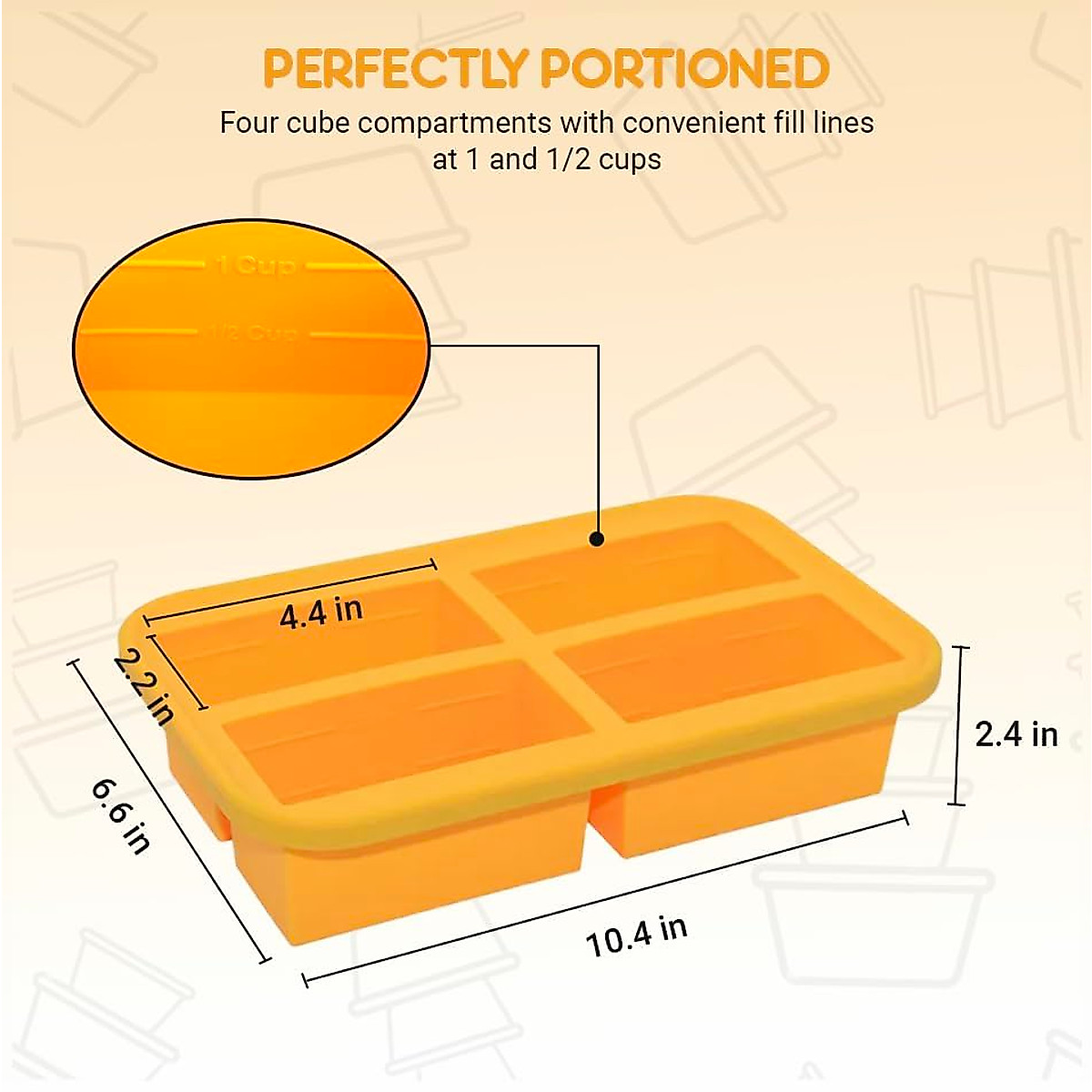 1-Cup Silicone Freezer Tray with Lid, Soup Freezer Molds, Ice Cube Tray, Silicone Container for Freezing Soup and Food - Makes 4 Perfect 1 Cup Portions, BPA Free (2-Pack)