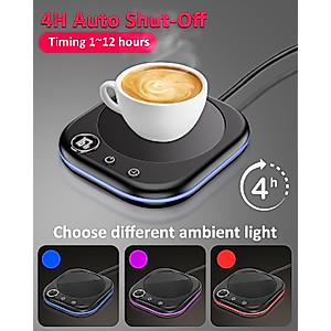 Mug Warmer,40W Coffee Mug Warmer for Desk with Temperature Display, 4H Auto Shut Off, 3 Temp Settings & 1-12H Timer, Smart Electric Beverage Warmer for Coffee, Tea, Water, Milk and Coco(Black)