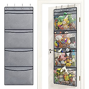 Fixwal 2pcs Over the Door Organizer, Stuffed Animal Storage for Closet Plush Toy, 4 Large Pockets Hanging Storage with Support Pole, Nursery Dorm Bedroom Bathroom Kids Room