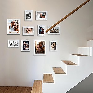 iRahmen Picture Frames 10 Pack, Gallery Wall Collage frame with Two 8x10, Four 5x7, Four 4x6, Photo Frame set for Hanging or Tabletop Display, Real Glass, Distressed White