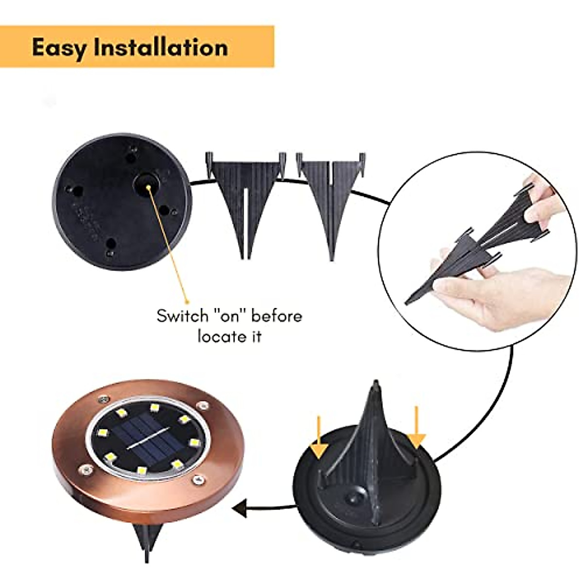 JHBOX Solar Pathway Lights, 8 LED Outdoor Waterproof Landscape Path Solar Ground Lights, Disk Lights for Path, Garden, Driveway, Winter Holiday Decor Christmas Lights (Cold White Light, 8 Pack)