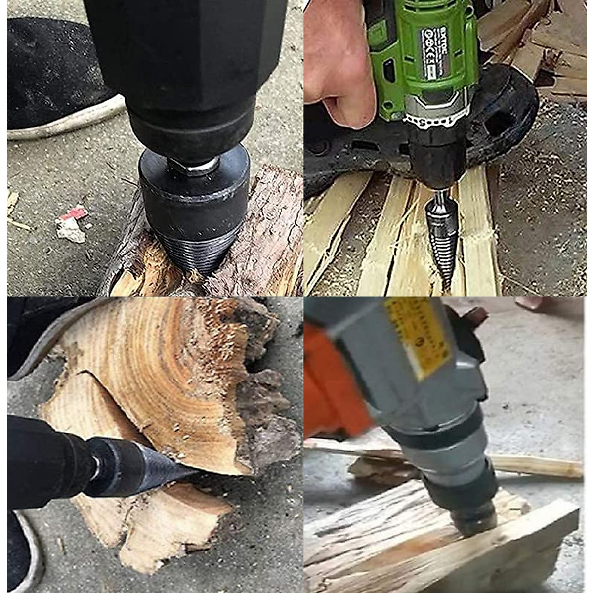 Firewood Log Splitter, 4PCS Wood Log Splitter Firewood Detachable Drill Bit Heavy Duty Electric Drills Screw Cone Driver Hex + Square + Round 32mm/1.26inch