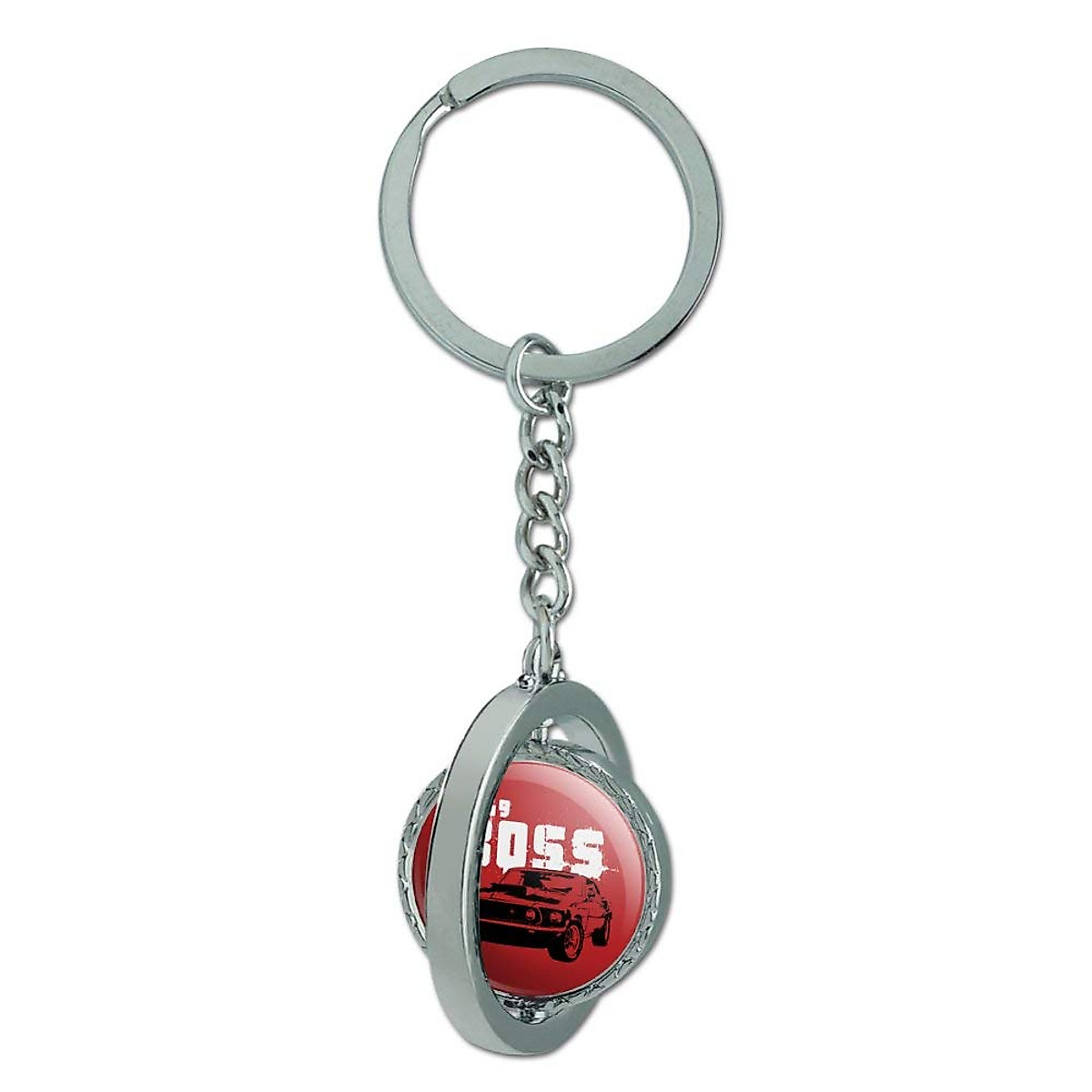 GRAPHICS & MORE Ford Mustang 1969 Boss Keychain Spinning Round Chrome Plated Metal