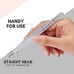 Makartt 2Pcs Straight Nail Tweezers Probe Tips Metal Precision Tweezers for Nail Art Picking Gems Rhinestones Acrylic Gel Stickers Eyelash Extensions Nail Tools