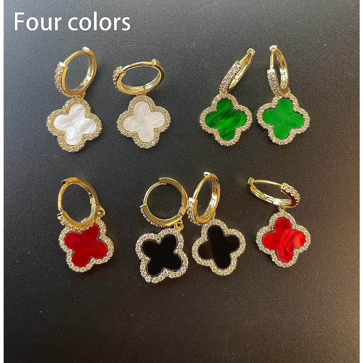 XUDEJUN Gold Plated 925 Sterling Silver Gem Hoop Earrings Clover Designs with Crystal Charms Crystal Natural Gemstone Dangle Earrings for Women（Butterfly shellfish White）…………