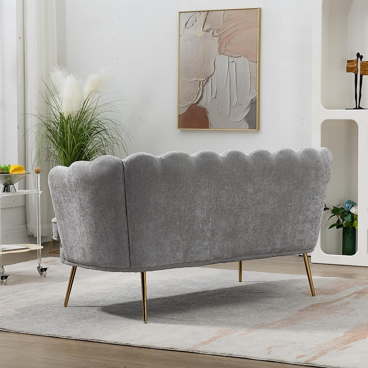 ARCLIS Loveseat Sofa for Small Spaces, 2 Seater Small Couch Sofa Upholstered Chenille Fabric Love Seat with Gold Metal Legs for Apartment Office Living Room (Gray)