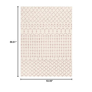 Hauteloom Glentana Moroccan Farmhouse Traditional Trellis Living Room Bedroom Area Rug - Bohemian Aztec Tribal Carpet - Light Pink, Beige, Cream, Blush - 5'3" x 7'3" (5x7)