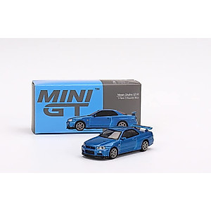 True Scale Miniatures Model Car Compatible with Nissan Skyline GT-R (R34) V-Spec II Bayside Blue Limited Edition 1/64 Diecast Model Car MGT00341