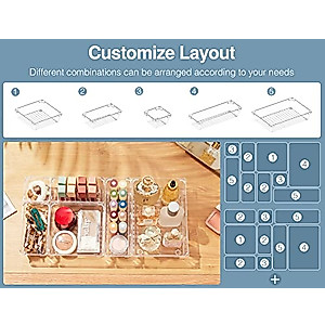 Puroma 31Pcs Drawer Organizer Set 5-size Versatile Vanity and Bathroom Drawer Organizers, Clear Plastic Desk Drawer Organizer Trays and Customize Layout Storage Bins for Makeup Kitchen Office (Clear)