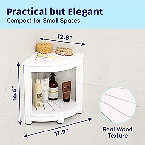 ROHKEX No-Maintenance Corner Shower Stool for Shaving Legs - Heavy-Duty Waterproof Bathroom Bench with Rubber Feet, Storage Shelf - Sustainable & Versatile for Indoor & Outdoor Use