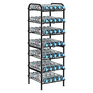 Water Bottle Organizer 7 Tier Free Standing Water Bottle Storage Organizer Metal Bottle Rack Holder Stand Shelf for Kitchen Pantry Food Storage (Black)