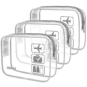 ANRUI TSA Approved Toiletry Bag, Quart Size Travel Toiletry Bags, Clear Toiletry bag Carry On Airport Airline Compliant Bag, Clear Pouch Bag 3 Pack, Grey