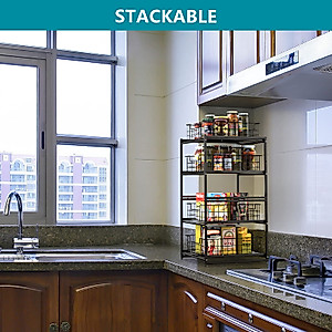 FavoThings Stackable 2-Tier Kitchen Cabinet Organizer Extra Wide Under Sink Organizer Rack with Sliding Storage Basket Drawers, Black