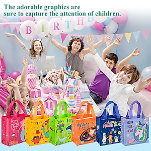 VGOODALL 6PCS Gift Bags with Handles, 8" x 3.5" x 8" Reusable Gift Wrap Bags Large Gift Bags Dinosaur Theme Tote for Kids Birthday Party