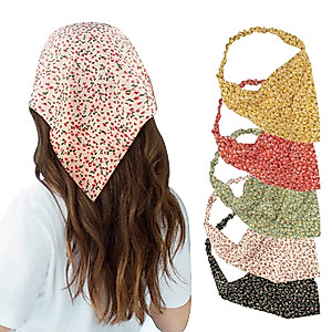 Wresty 5 Pcs Floral Hair Scarf Headband Chiffon Elastic Bandanas Triangle Hairband Headwear Headwrap Hair Acessories