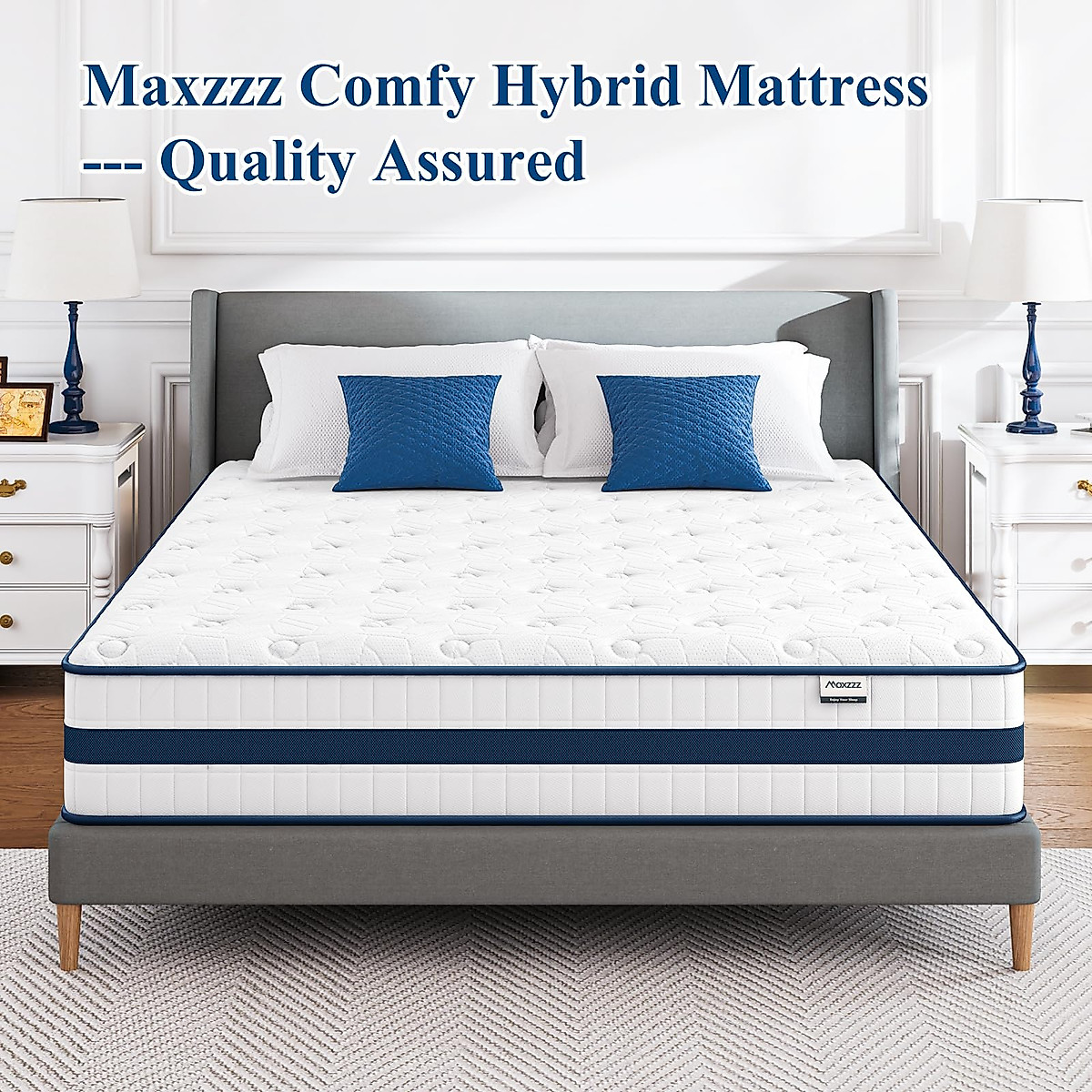 Maxzzz King Mattress, 10 Inch King Size Mattress in A Box Pressure Relief & Supportive, with Gel Memory Foam & Pocket Coils for Motion Isolation & Cool Sleep, Us-Made, Medium Firm Feel