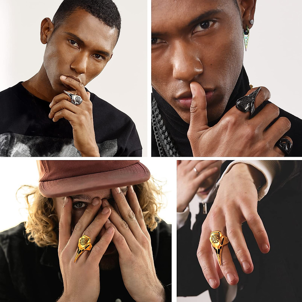 PROSTEEL Pinky Ring Size 7 Goth Vintage Viking Jewelry Raven Skull Long Finger Cool Rings For Men