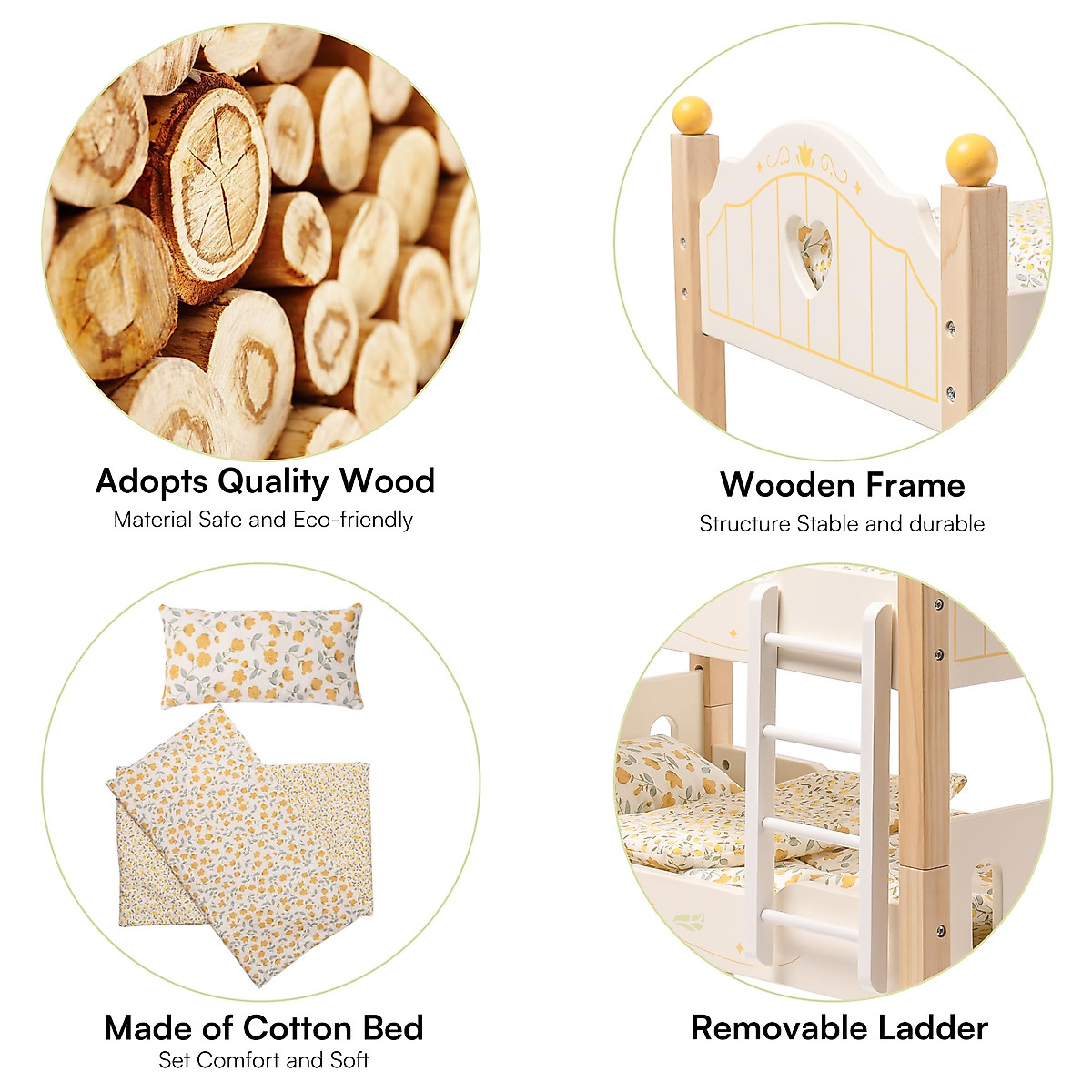 ROBOTIME Baby Doll Bunk Beds, Doll Cribs for 18 inch Dolls, Wooden Doll Beds Cribs fits American Girls (Wood, 2 Pcs Beds)