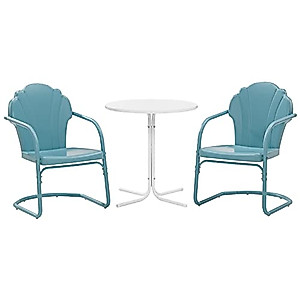 Crosley Furniture KO10010BL Tulip 3-Piece Outdoor Metal Bistro Set, Pastel Blue Satin