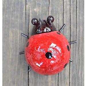 GIFTME 5 Metal Garden Yard Art Decorative 4 Pack Ladybugs Outside Garden Wall Sculptures(RED)