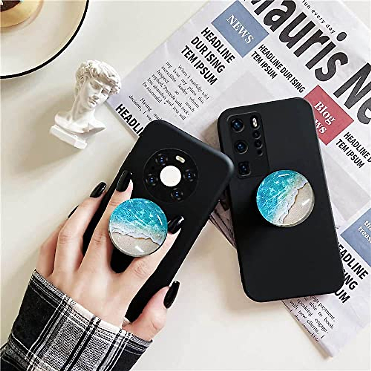 WUYULB Clear Crystal Glitter Collapsible Expandiing Moblile Phone Grip Stand Holder for Smartphones and Tablets Cell Phone Accessory (Blue Ocean Beach)