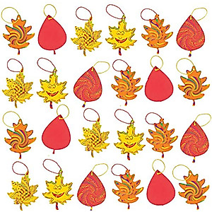 Neliblu Magic Fall Colors Scratch Fall Craft Art Set - Colorful Scratch Paper Autumn Leaves in Bright Fall Colors - Set of 24 Leaves, 24 Scratch Sticks and 24 Ribbons